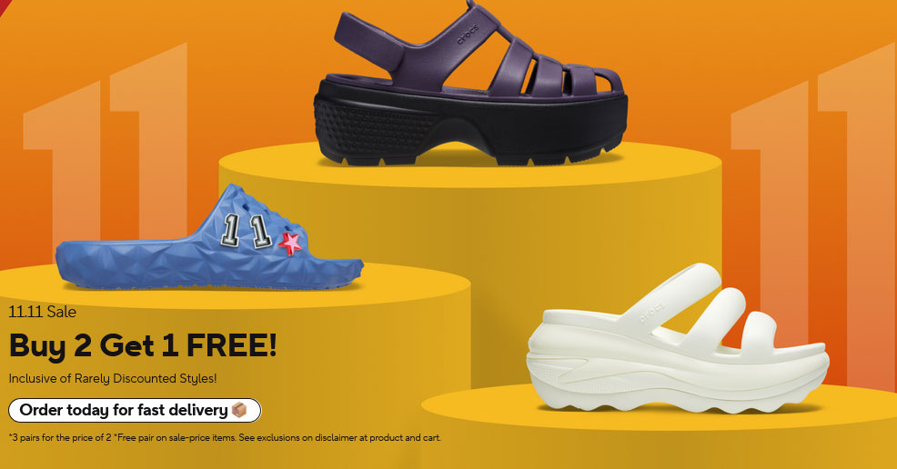 CROCS 11.11 Sale - Buy 2 Get 1 Free + S$1.11 Jibbitz Charms