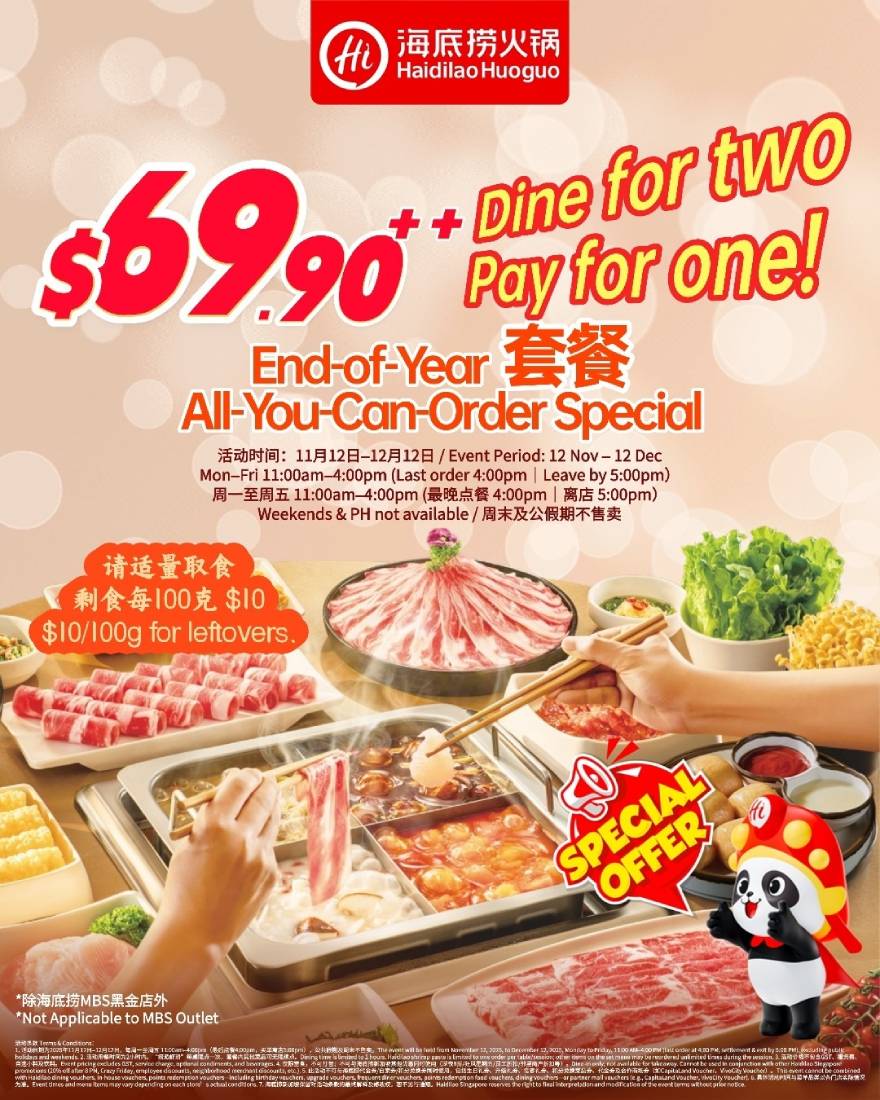 Haidilao 1-For-1 Hotpot: S$69.90++ All-You-Can-Order Set