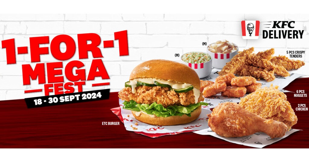 KFC 1-for-1 Mega Fest: Double the Chicken & ETC Burger | Sep 2024