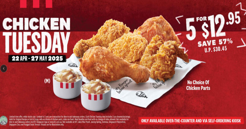 KFC Chicken Tuesday Deal: 5pcs + 2 Sides for S$12.95 (Apr–May 2025)