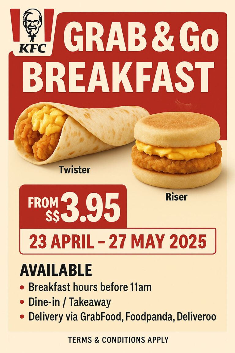 KFC Grab & Go Breakfast Deal from S$3.95 (23 Apr - 27 May)