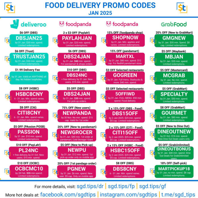 Deliveroo Promo Codes Jan 2025 | 4 x S$6 Off | SG